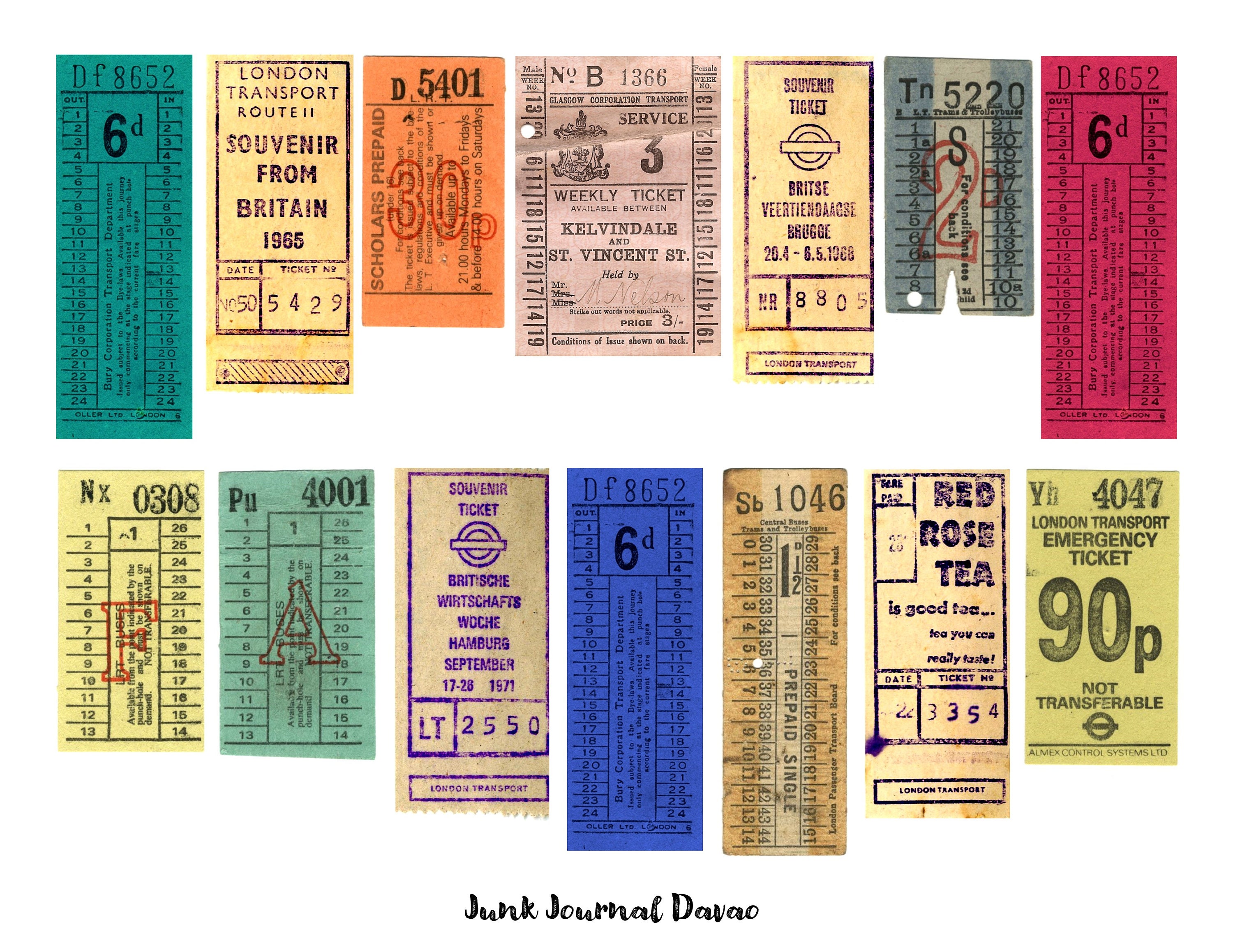 Vintage Bus Tickets 28 Pcs. Ephemera Collection Vol. 1 | Digital Art ...
