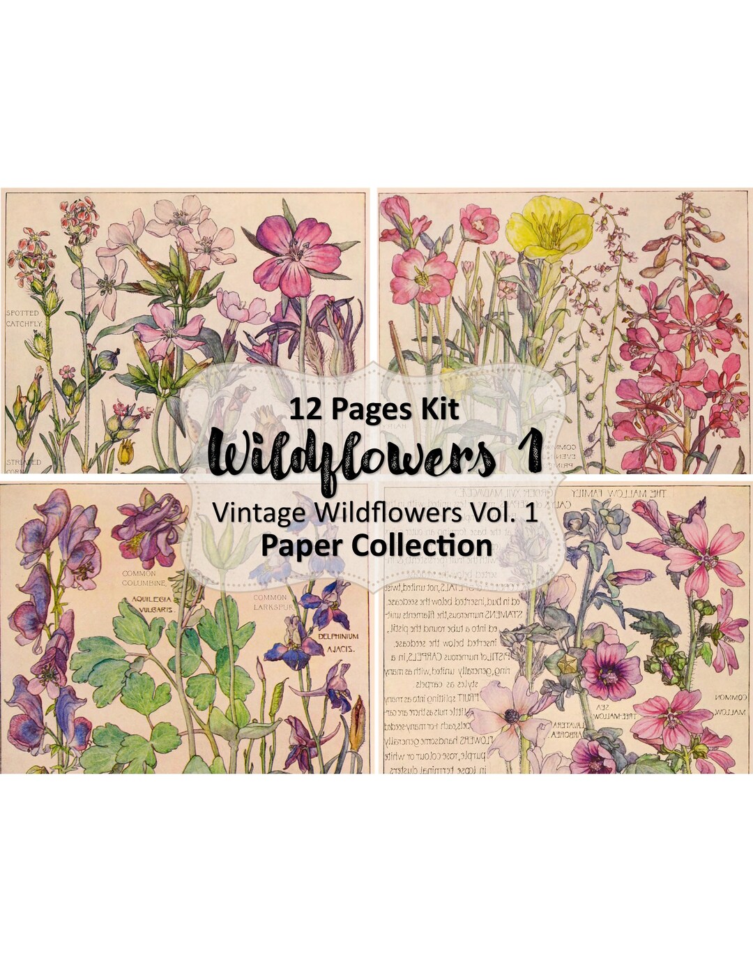 Wildflowers 12 Pages Vol. 1 | Digital Kit, Junk Journal, Vintage ...