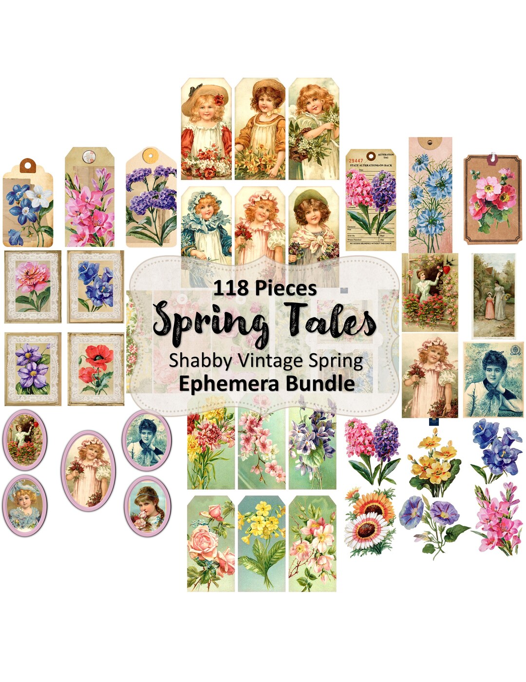 Spring Tales 118 Pcs. Ephemera Bundle | Digital Kit, Junk Journal ...