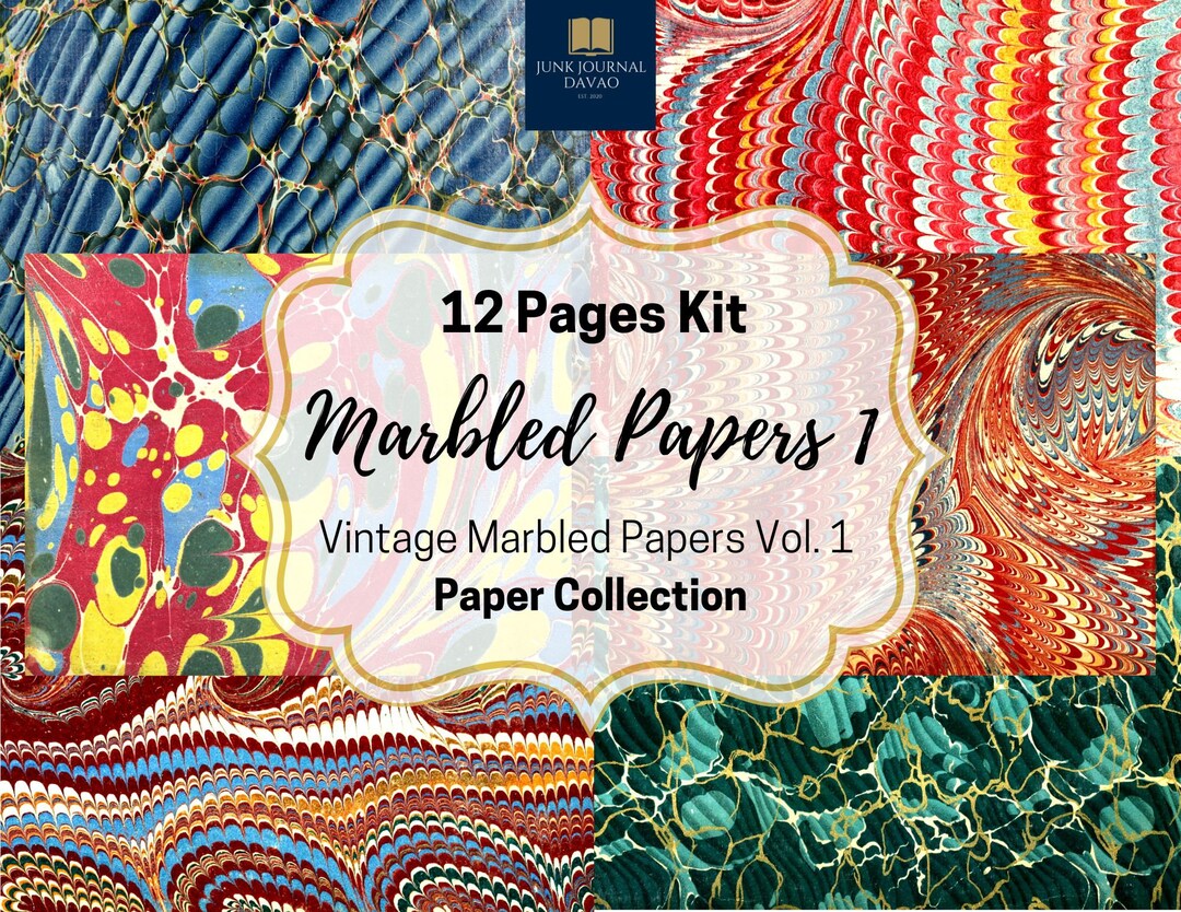 Marbled Papers 12 Pages Vol. 1 | Digital Kit, Junk Journal, Vintage ...