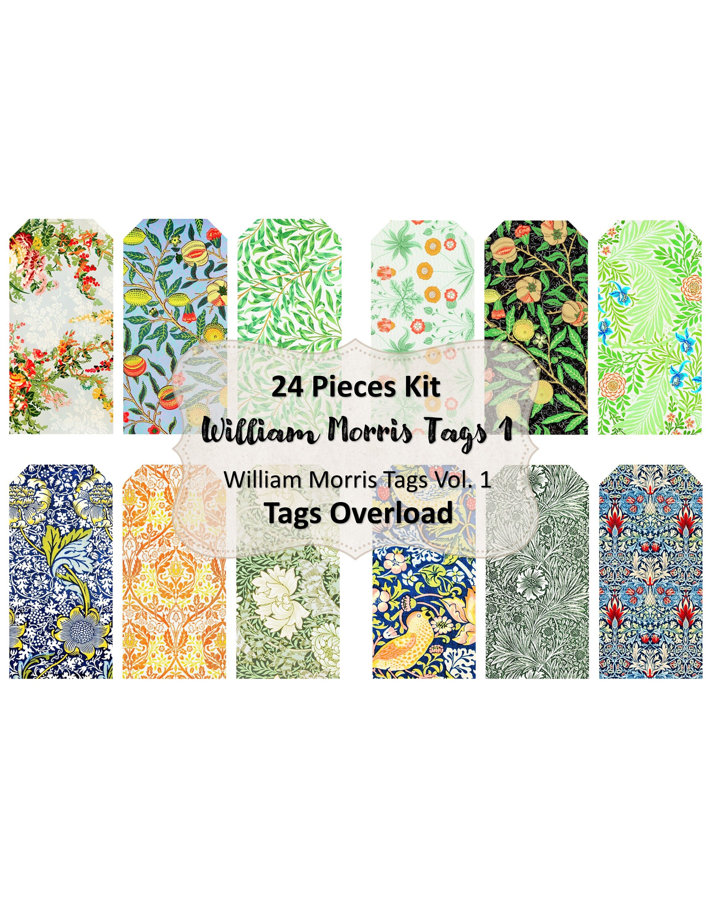William Morris Tags 24 Pcs. Vol. 1 Digital Kit, Junk Journal, Vintage ...