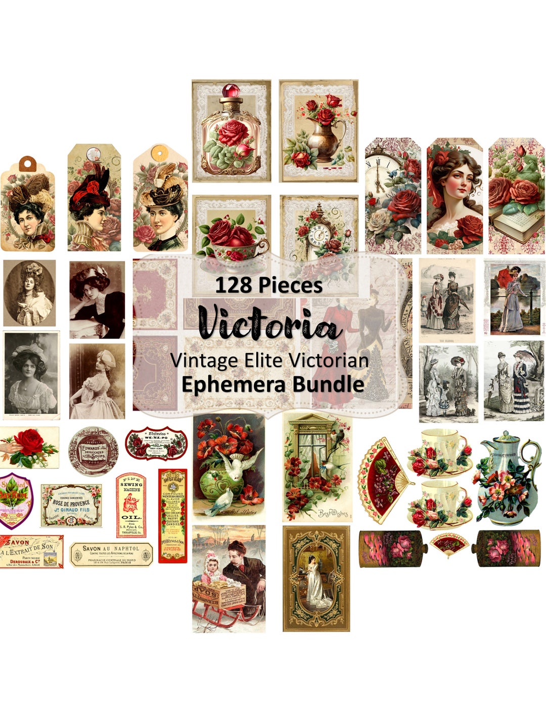 Victoria 128 Pcs. Ephemera Bundle | Digital Kit, Junk Journal, Vintage ...