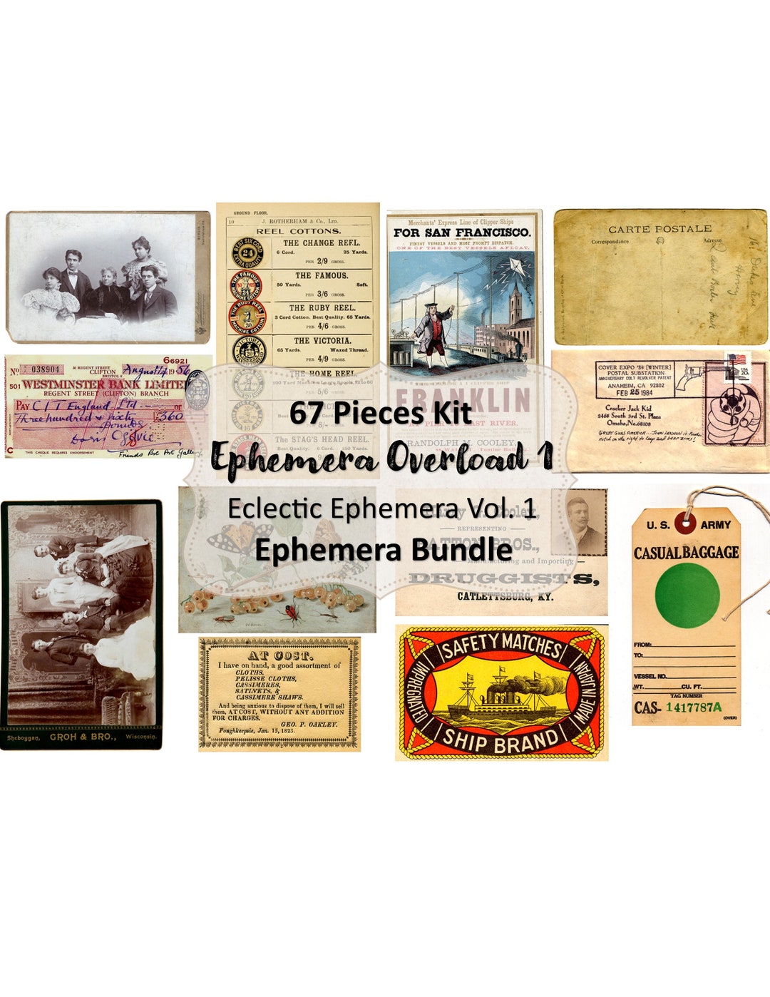 Eclectic Ephemera 67 Pcs. Ephemera Bundle Vol. 1 | Digital Kit, Junk ...