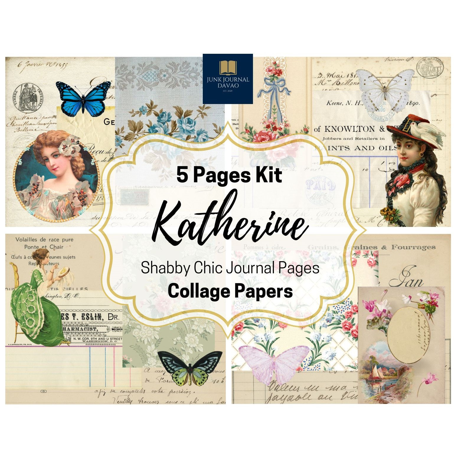 Katherine 5 Sheets Shabby Collage Papers & Ephemera | Digital Kit, Junk ...