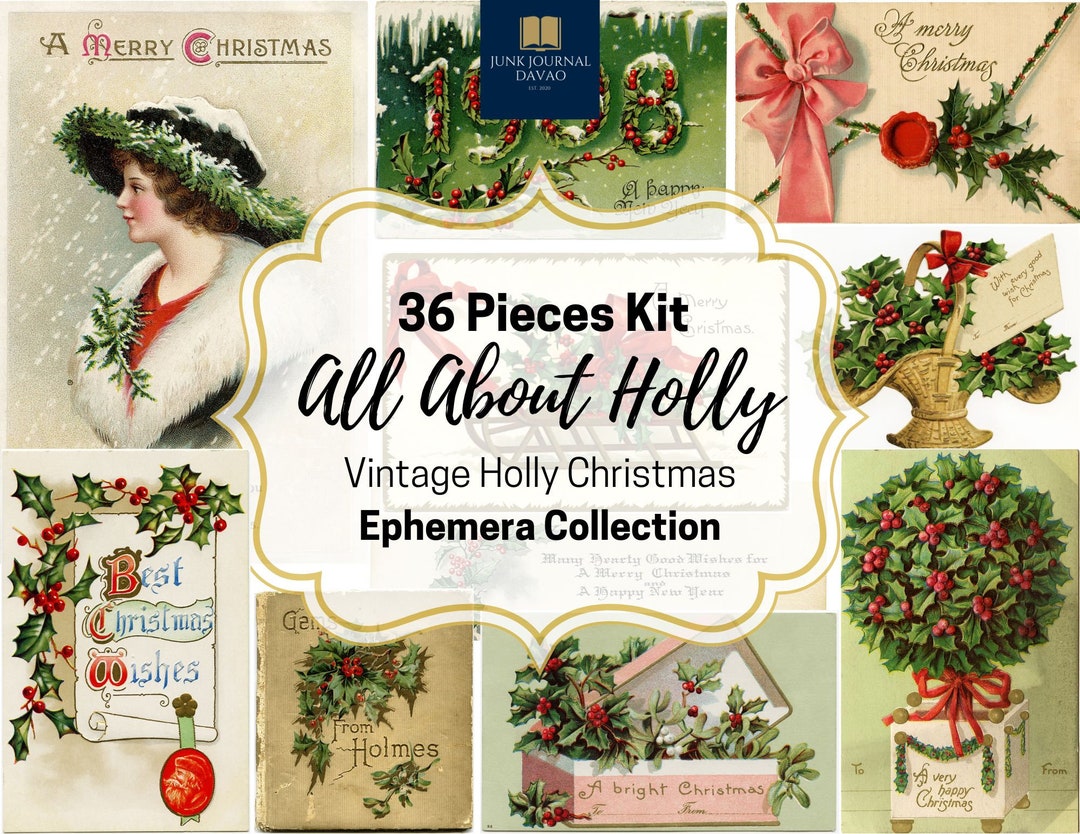 All About Holly Christmas 36 Pcs. | Digital Kit, Junk Journal, Vintage, Ephemera, Digital Art ...