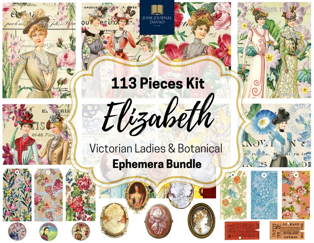Victorian Ladies & Botanical 113 Pcs. Ephemera Bundle Digital Kit, Junk ...