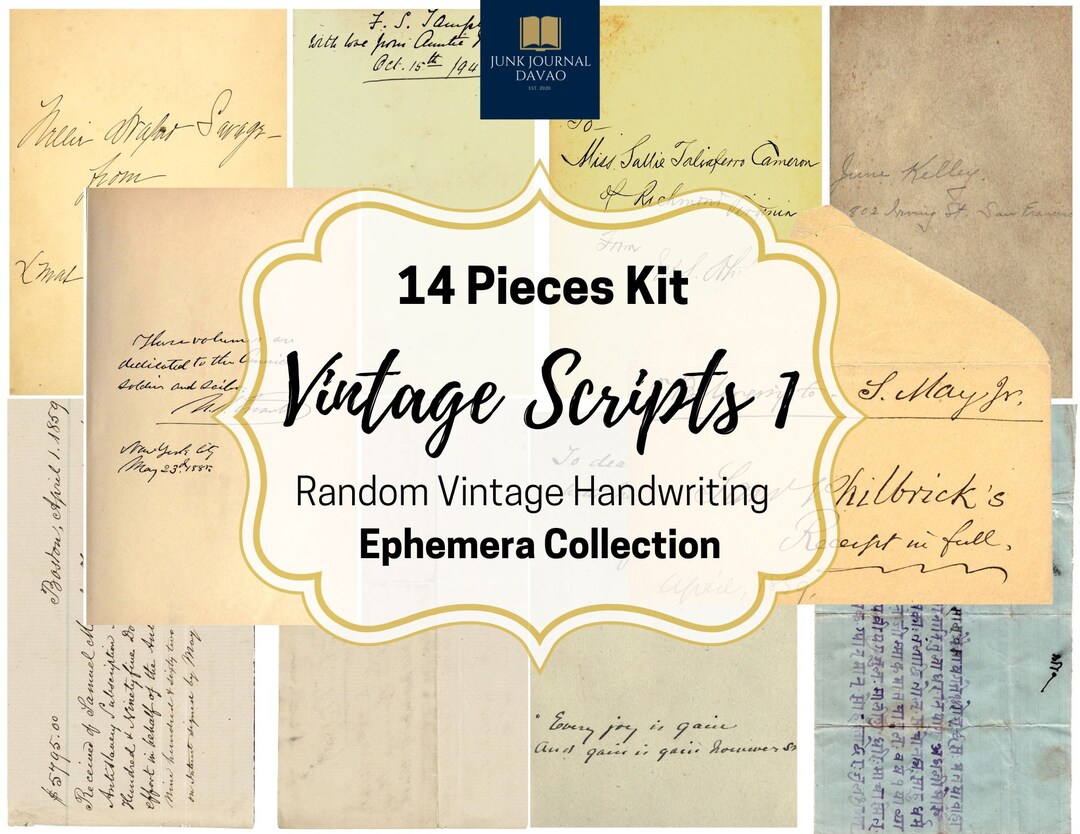 Vintage Scripts 14 Pcs. Vol. 1 | Digital Kit, Junk Journal, Vintage ...