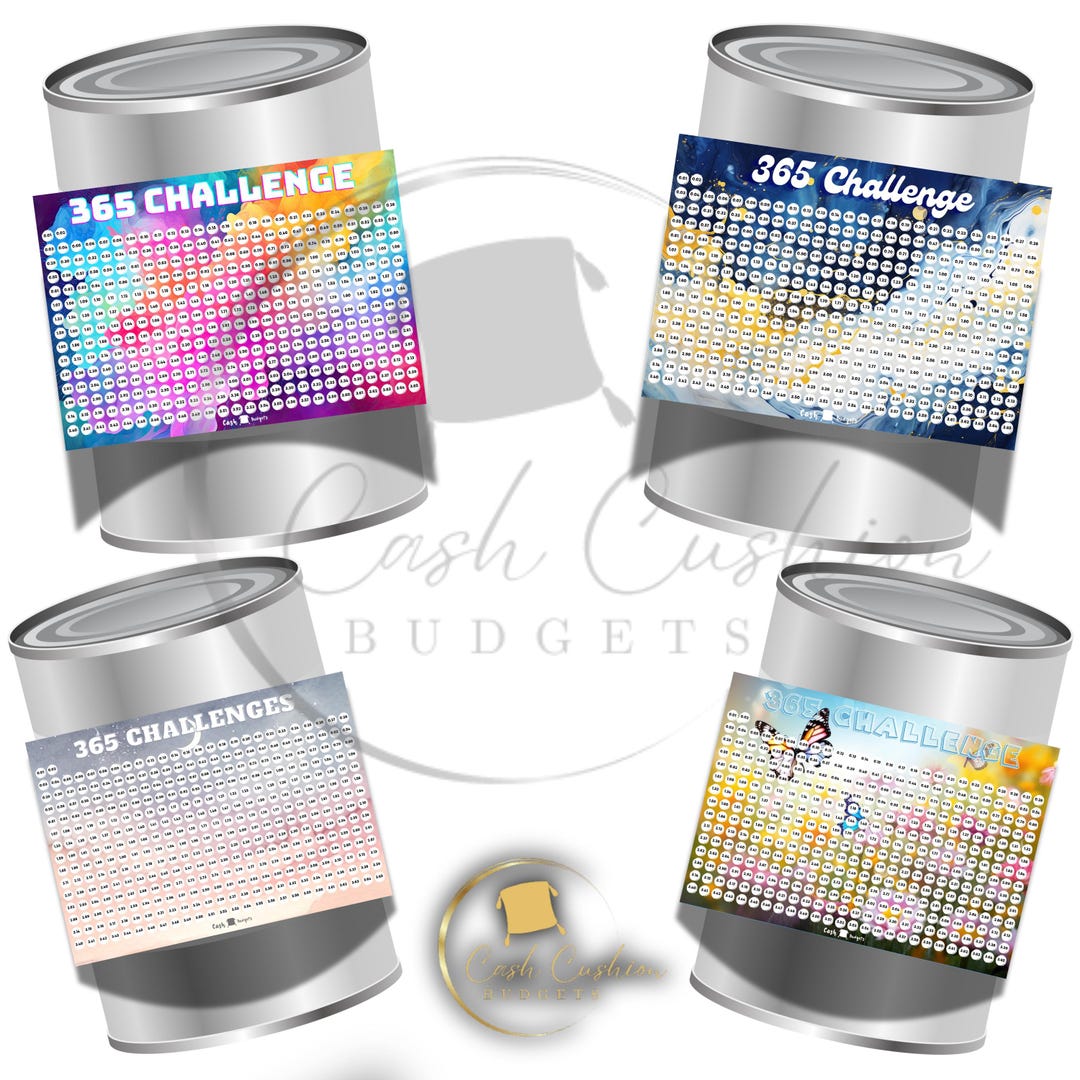 365 Day Savings Challenge Tracker Tin Sticker - Daily Money Saving ...