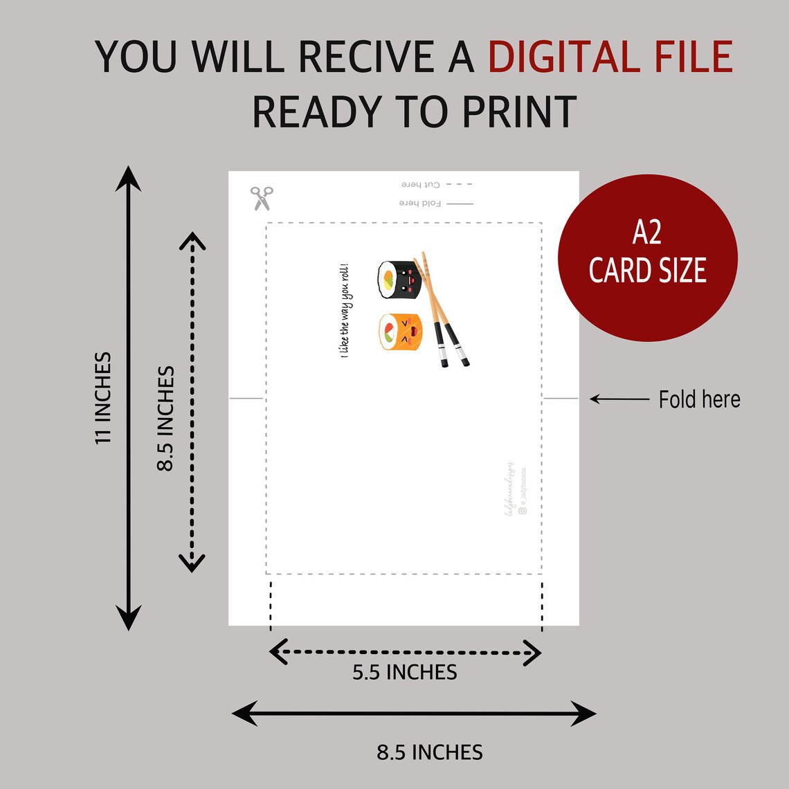 Cute Maki Sushi Card DIGITAL DOWNLOAD Printable - Funny Kawaii Style ...