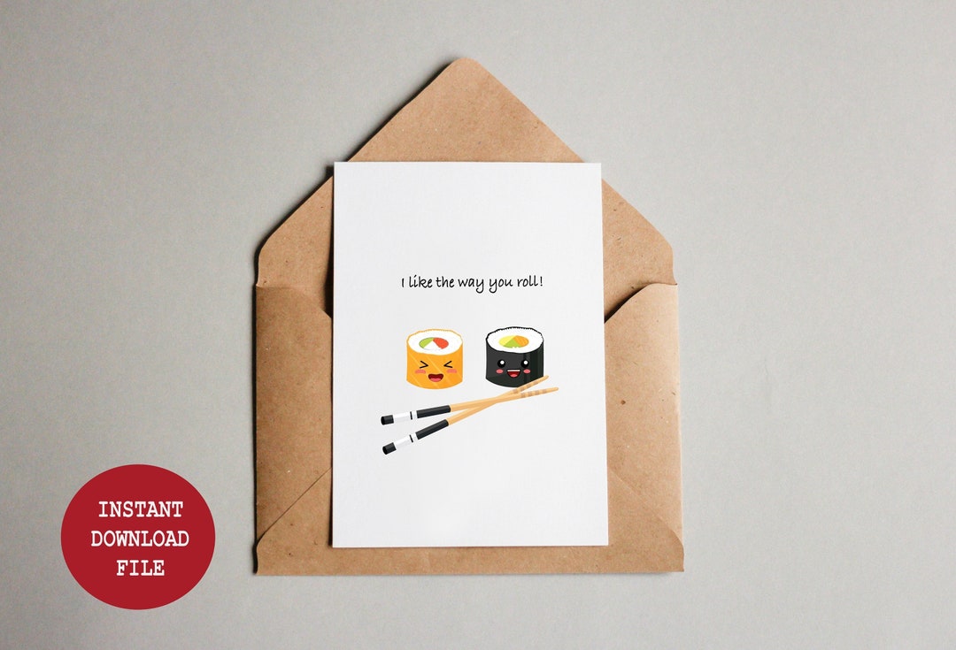 Cute Maki Sushi Card DIGITAL DOWNLOAD Printable - Funny Kawaii Style ...