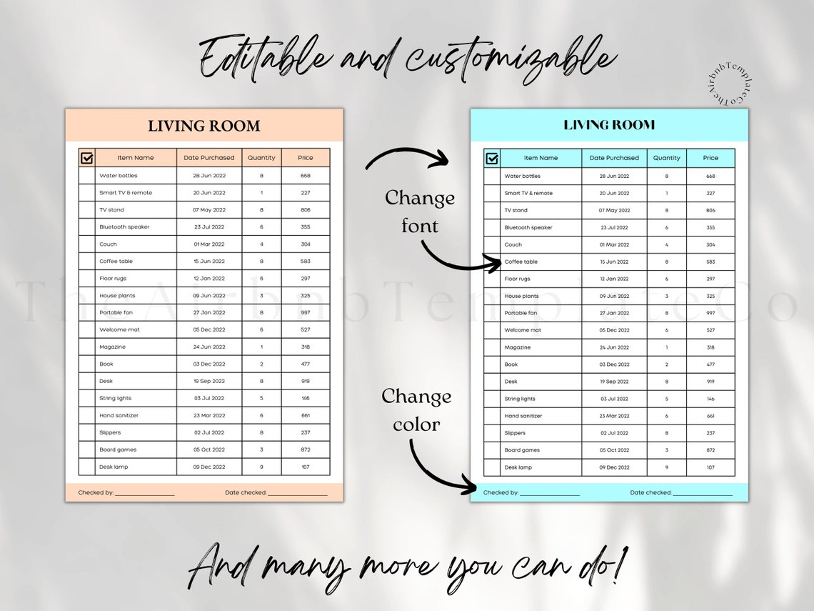 Airbnb Inventory Checklist Airbnb Essentials Housekeeping - Etsy