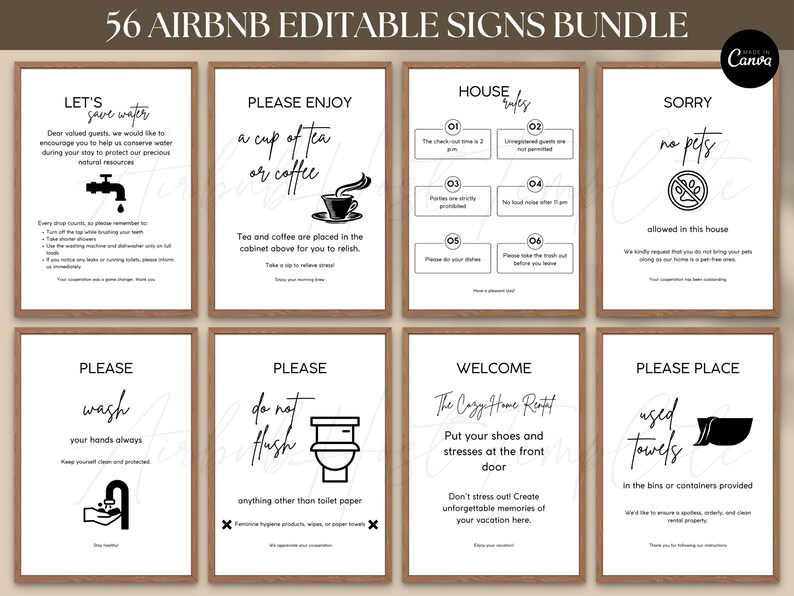 Airbnb Sign Bundle Template Airbnb Signage Vacation Rental - Etsy