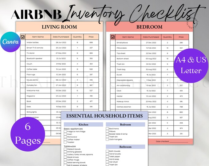 Airbnb Inventory Checklist Airbnb Essentials Housekeeping - Etsy