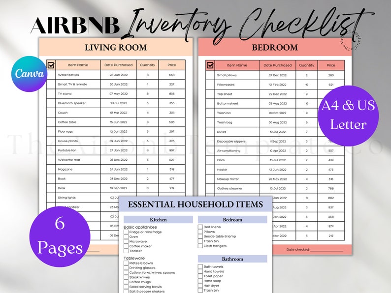 Airbnb Inventory Checklist Airbnb Essentials Housekeeping - Etsy Australia