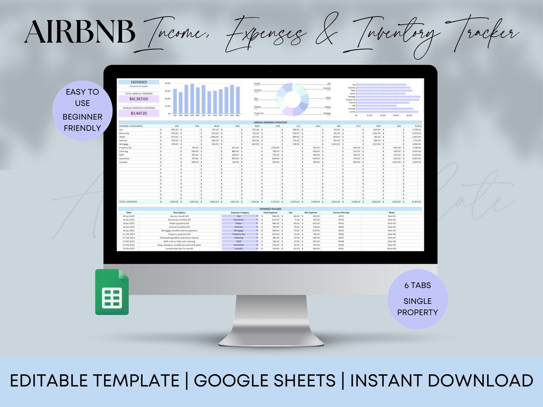 Airbnb Rental Spreadsheet Template for Google Sheets Income - Etsy