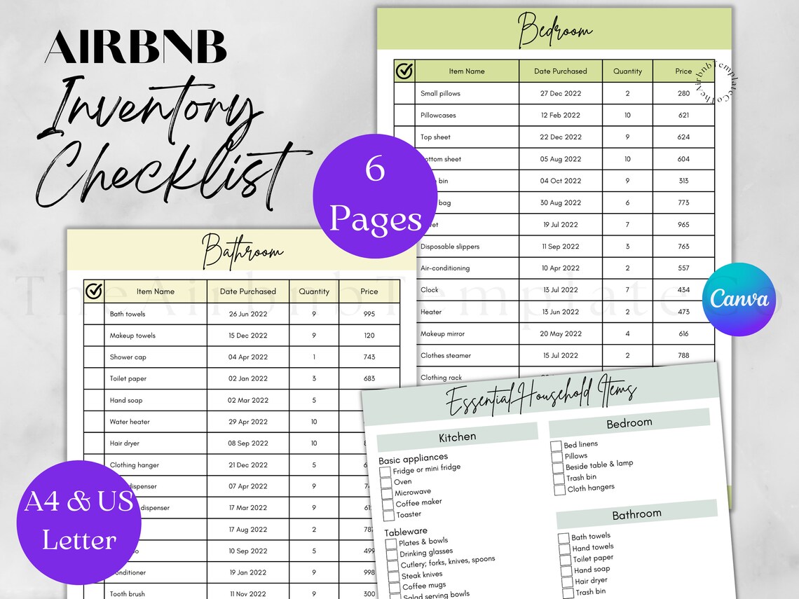 Airbnb Inventory Checklist Airbnb Essentials Housekeeping - Etsy