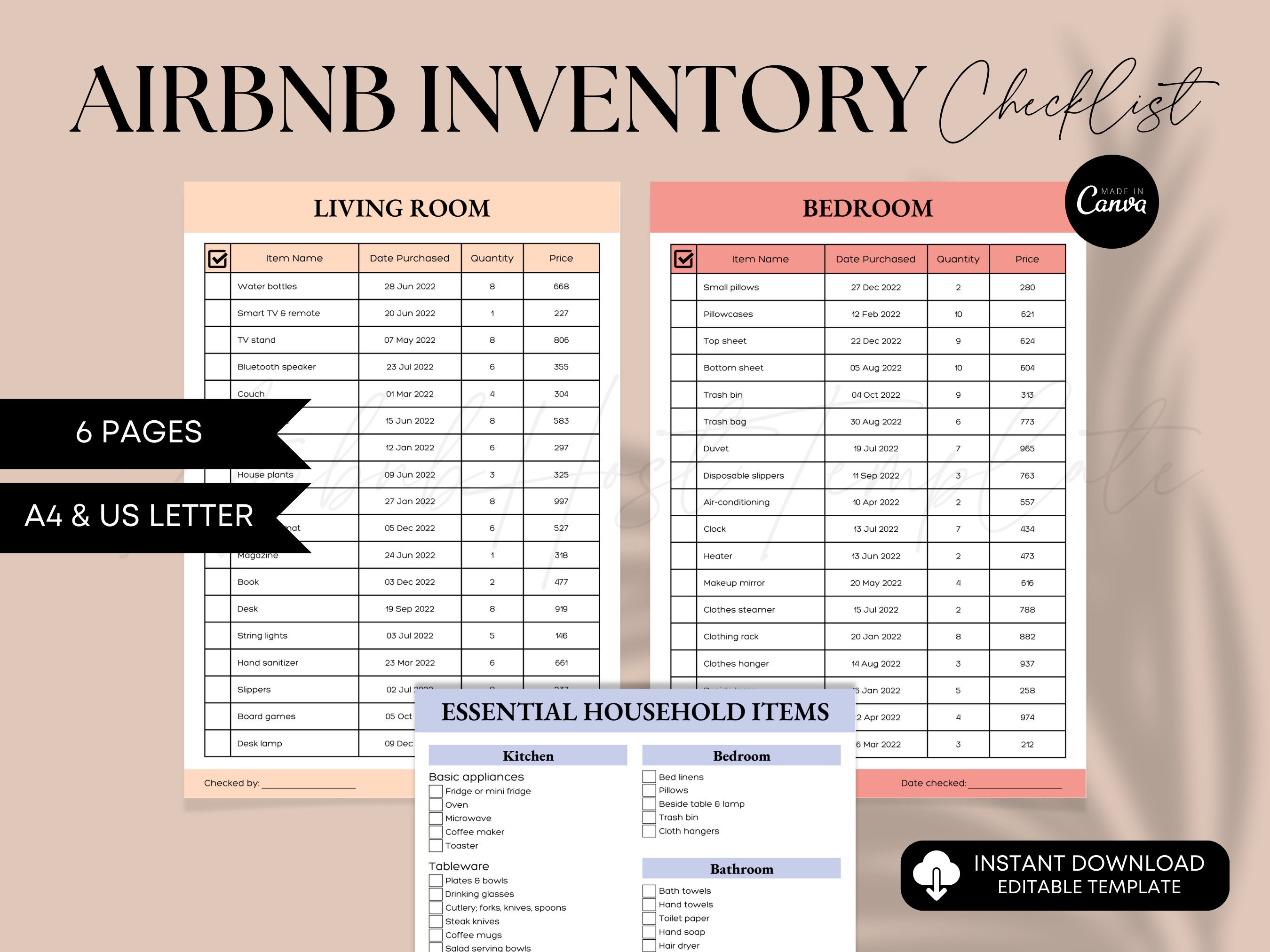Airbnb Inventory Checklist, Airbnb Essentials, Housekeeping Checklist ...
