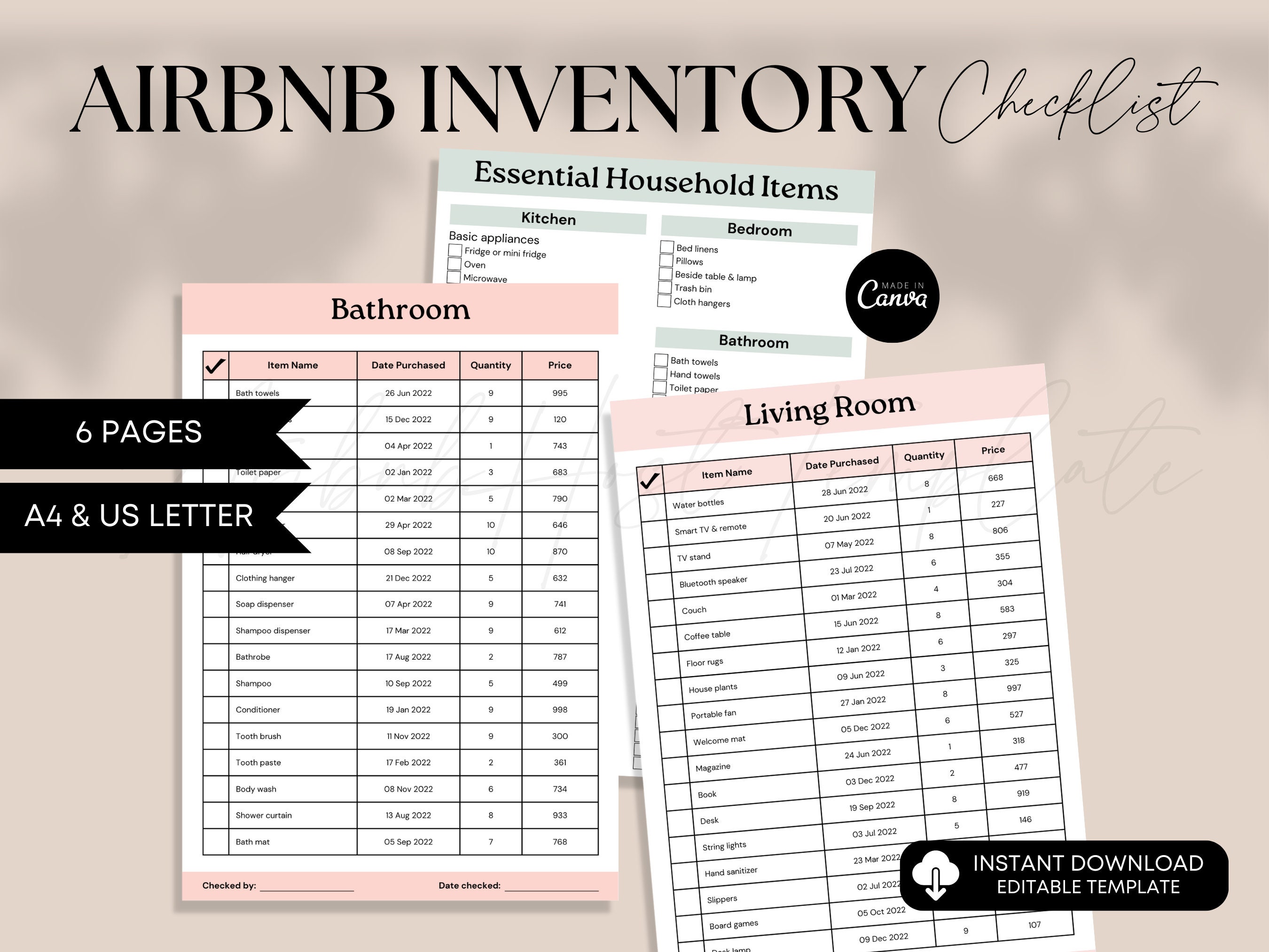 Airbnb Inventory Checklist Airbnb Essentials Housekeeping - Etsy
