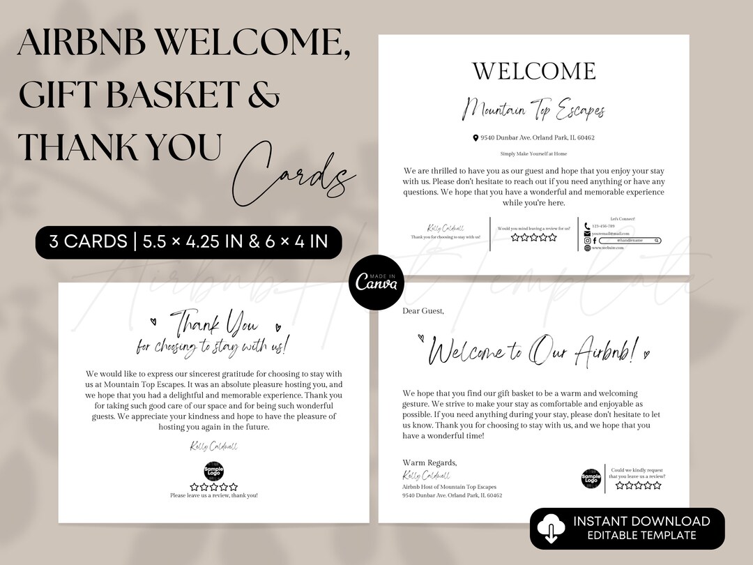 Airbnb Host Thank You Card Template Editable Canva Airbnb - Etsy