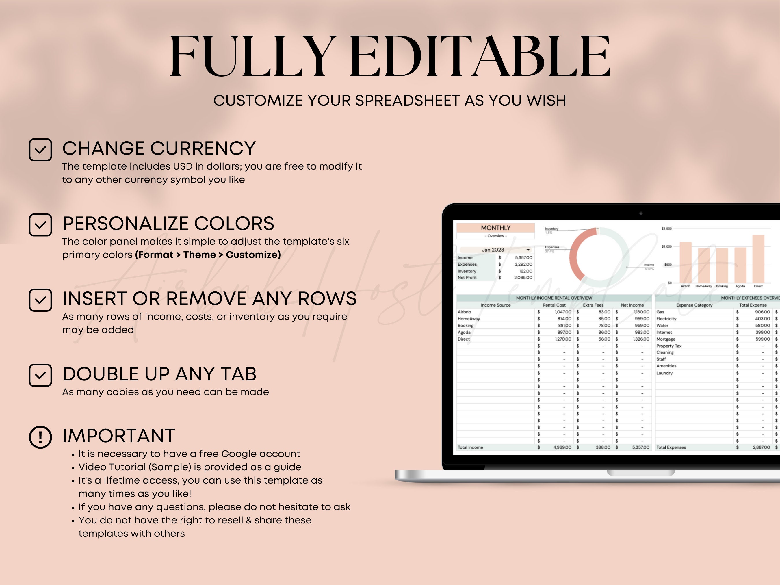 Airbnb Rental Spreadsheet Template for Google Sheets Income - Etsy