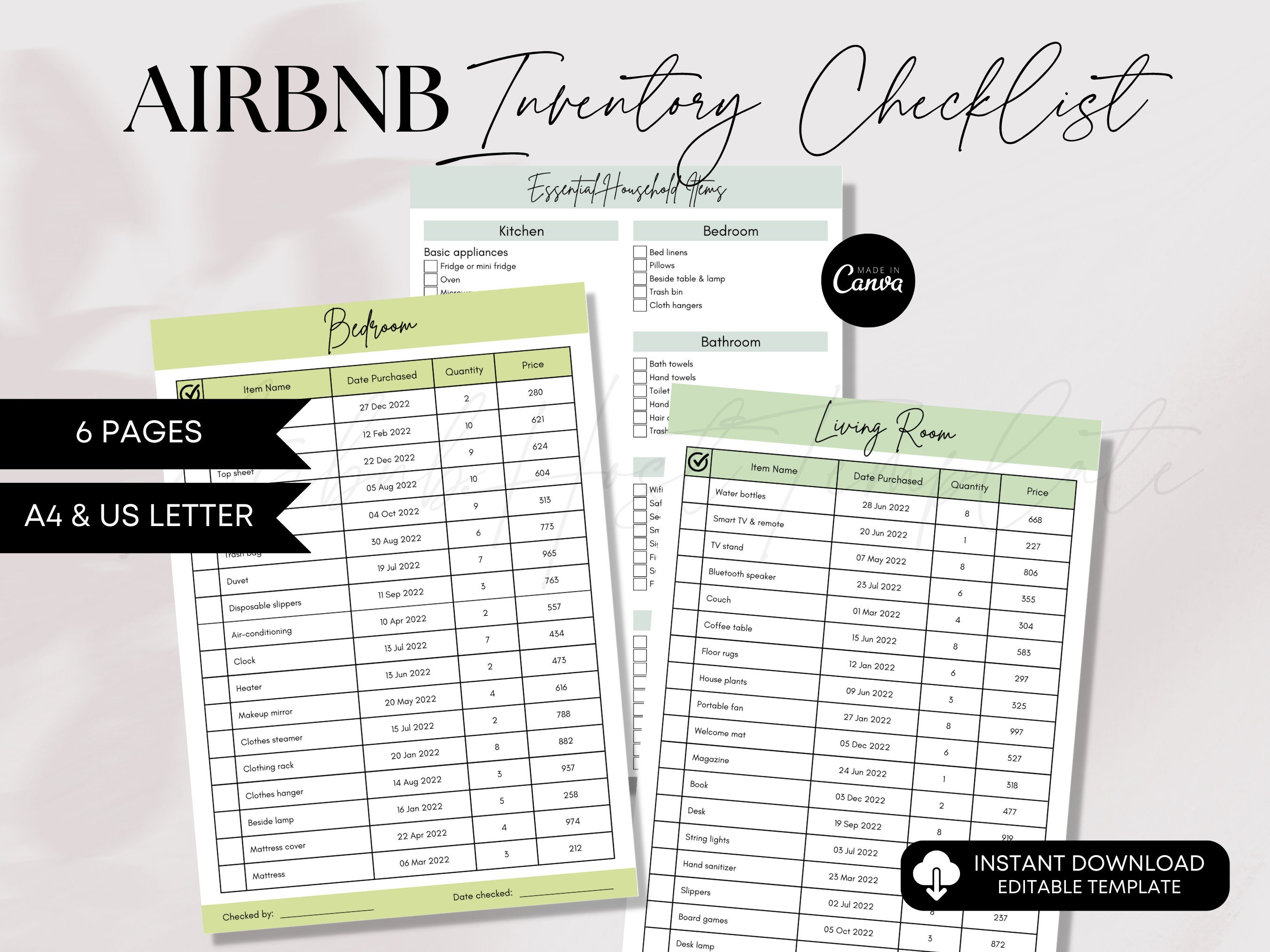 Airbnb Inventory Checklist Airbnb Essentials Housekeeping - Etsy