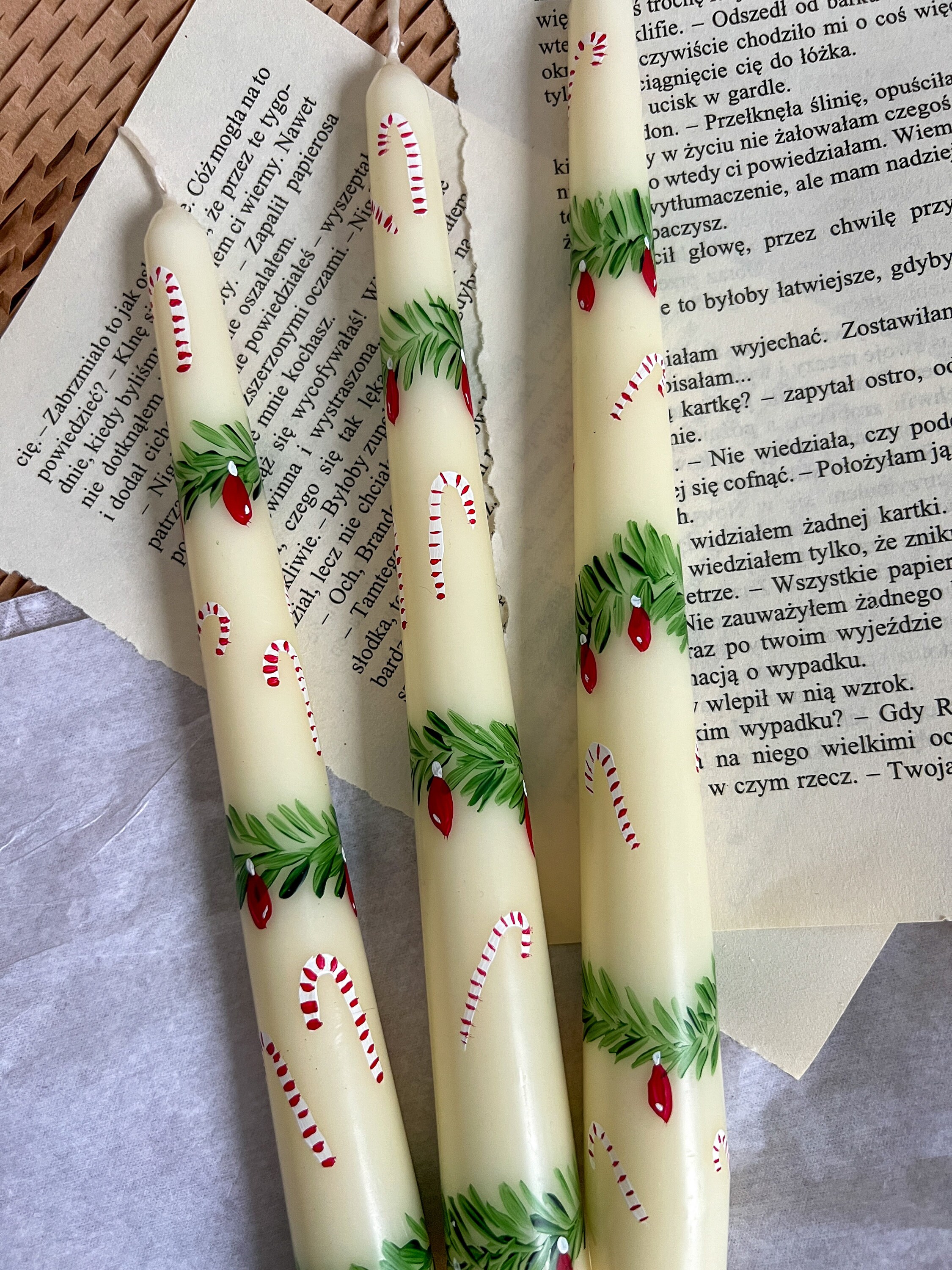 Christmas Hand Painted Candles, Dinner Candles, Painted Candles, Table ...