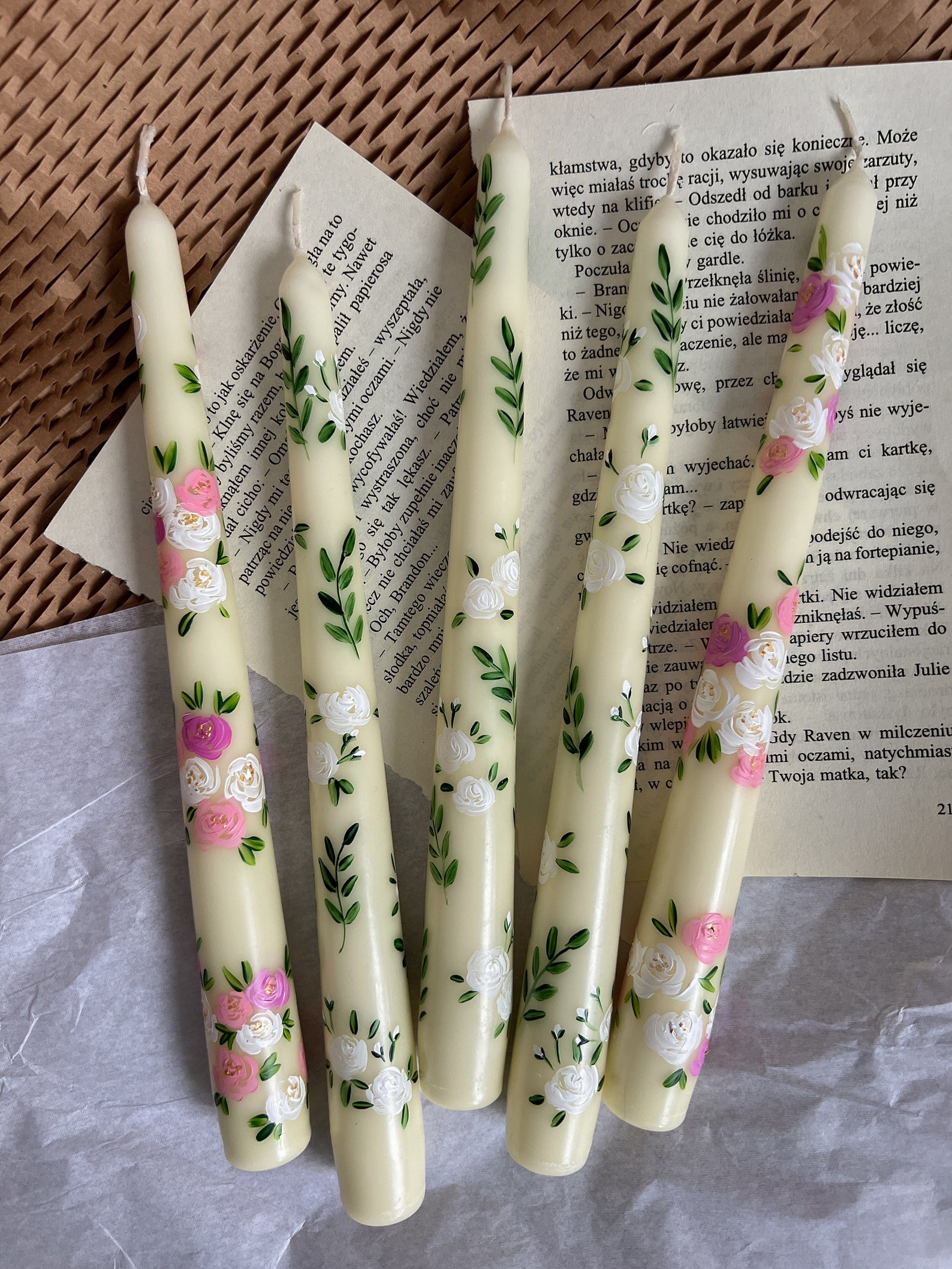 Wedding Painted Candles I Floral Hand Painted Tapered Candles I Dinner ...