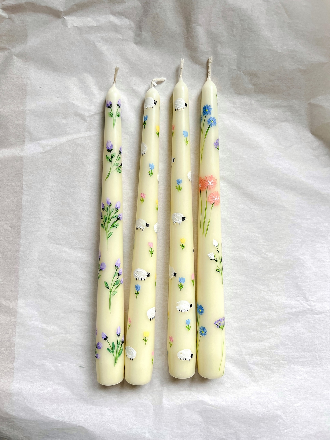 Floral Hand Painted Candles I Dinner Candles I Wedding Candle I Table ...