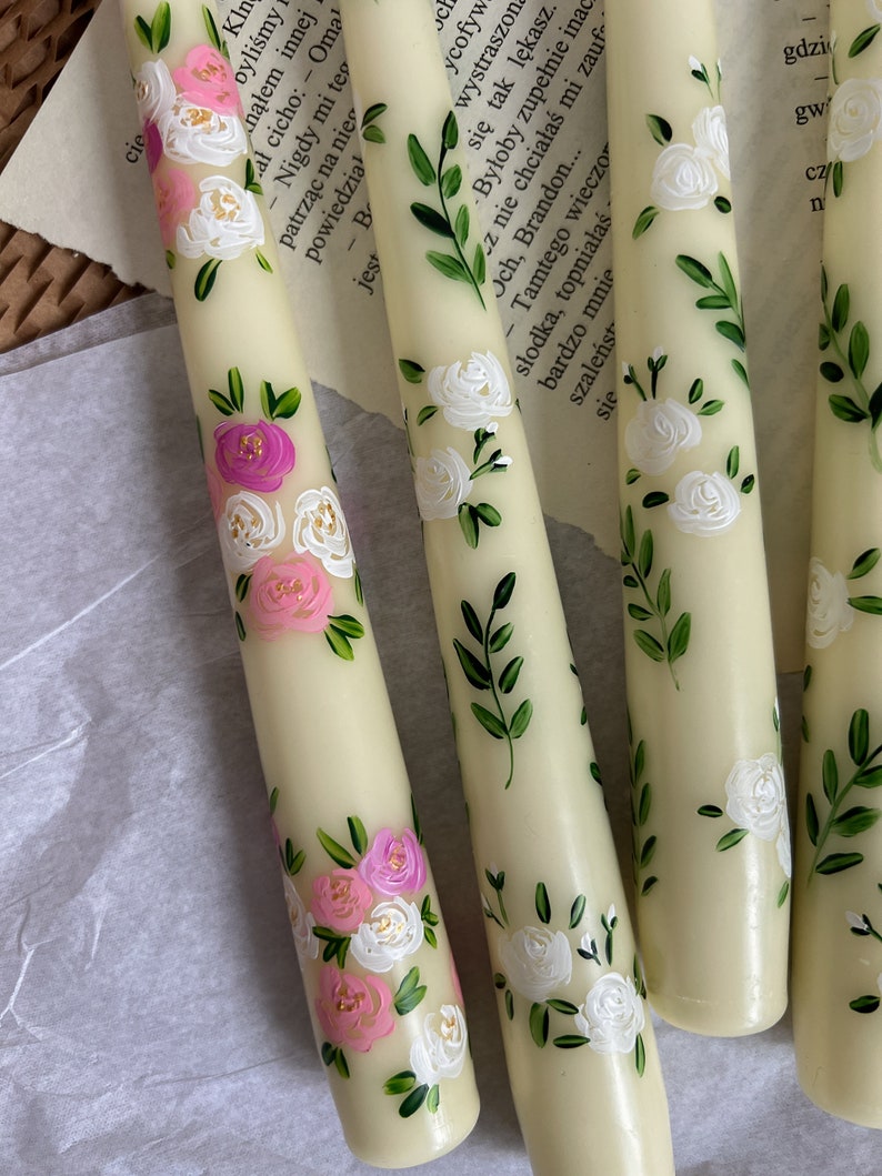 Wedding Painted Candles I Floral Hand Painted Tapered Candles I Dinner ...
