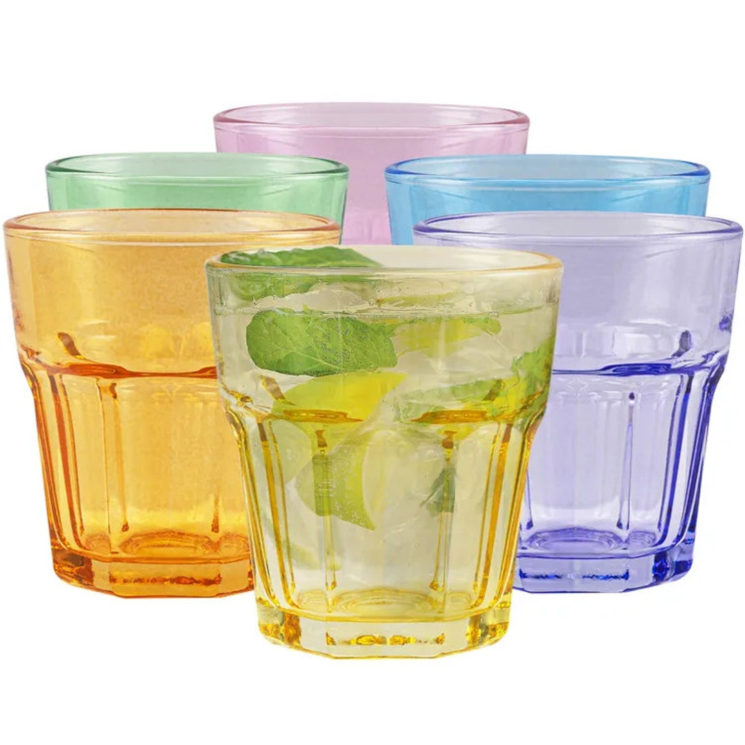 Set of 6 Colorful Beverage Glasses, Drinking Glasses Set, Colorful ...