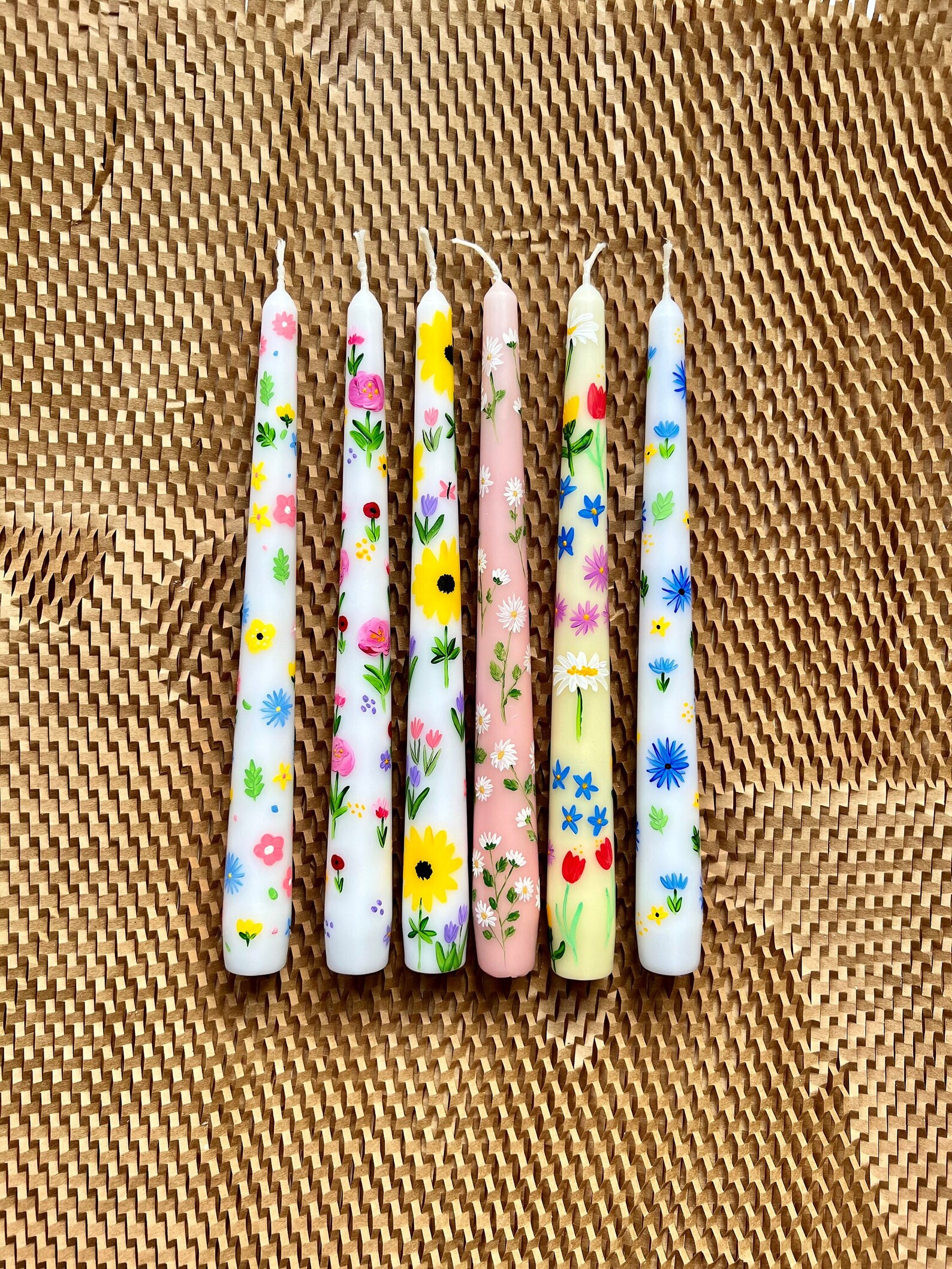 Hand Painted Spring Floral Tapers Candles, Hand Painted Candles, Spring ...