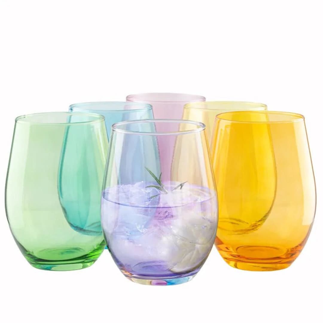 Set Of 6 Colorful Beverage Glasses Drinking Glasses Set Colorful Glassware Cocktail Glasses