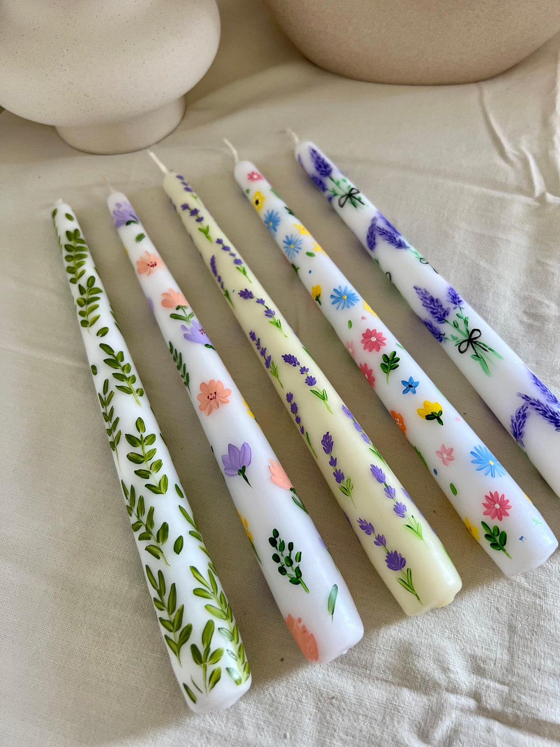 Floral Hand Painted Tapered Candles I Dinner Candles I Wedding - Etsy