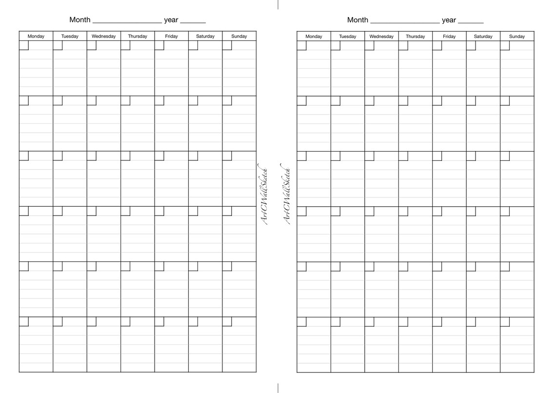 Planner, Monthly Undated Planner, Printable, Digitally, Personal Use ...