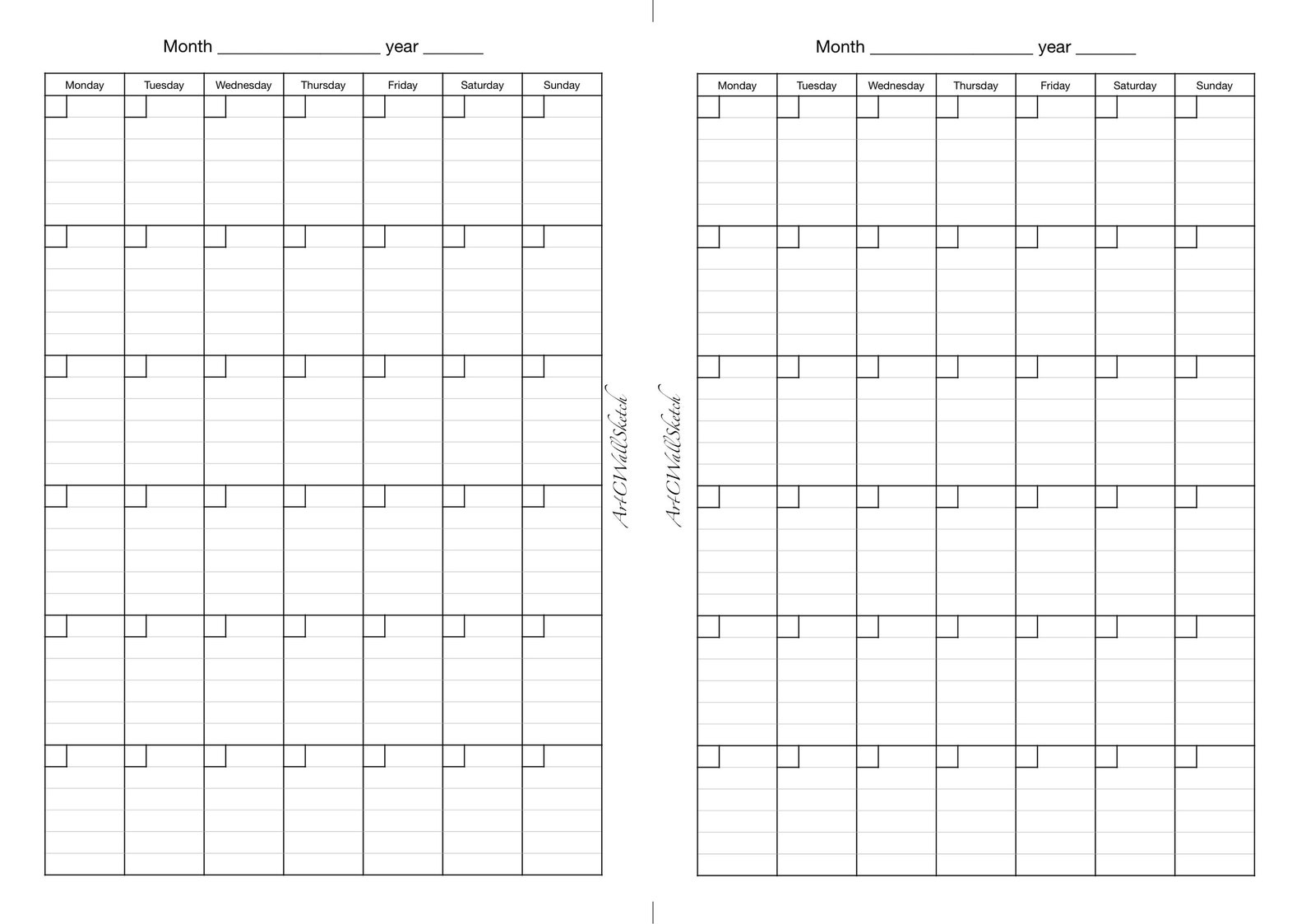 Planner, Monthly Undated Planner, Printable, Digitally, Personal Use ...