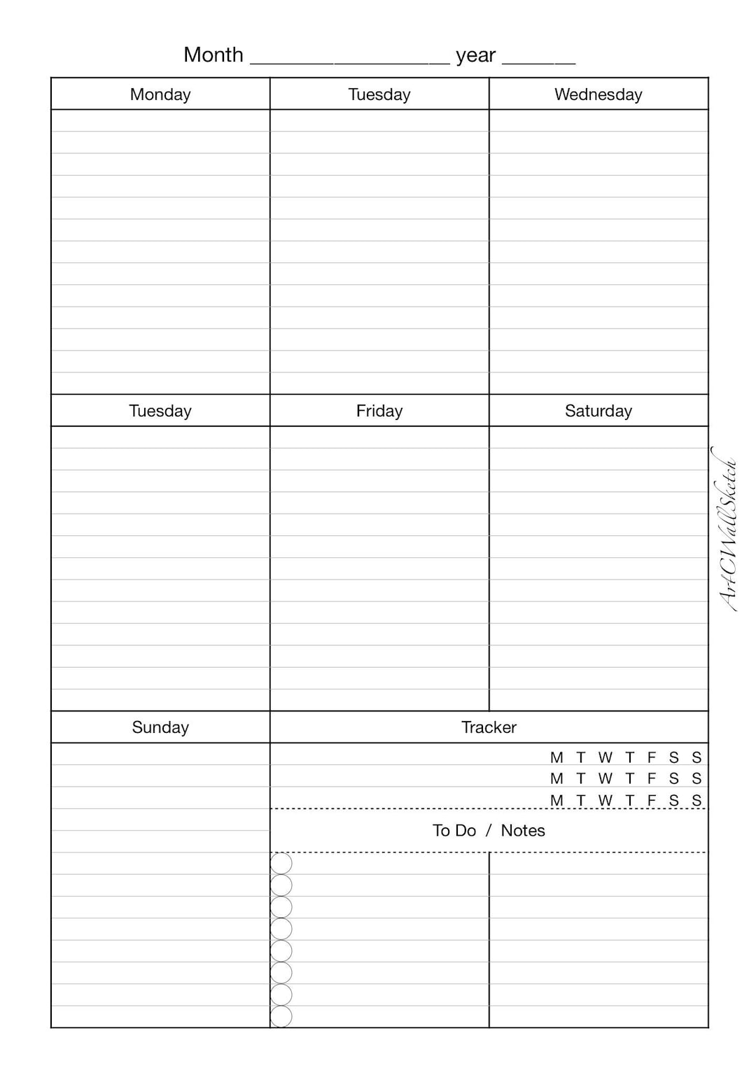 Weekly Undated Planner, Tracker, Printable Pages, Digitally, Personal ...
