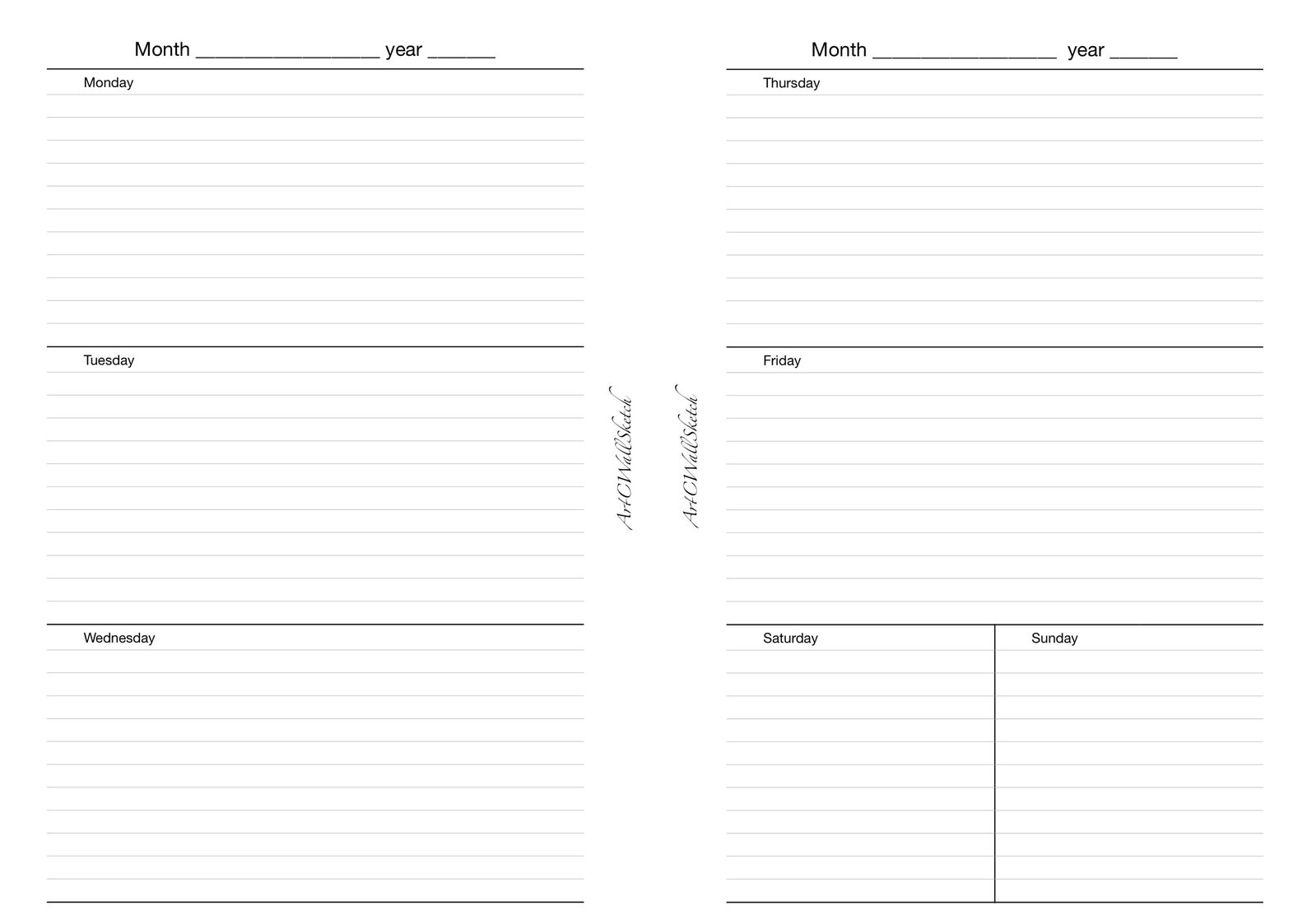 Planner, Weekly Undated Planner, Printable Pages, Digitally, Personal ...