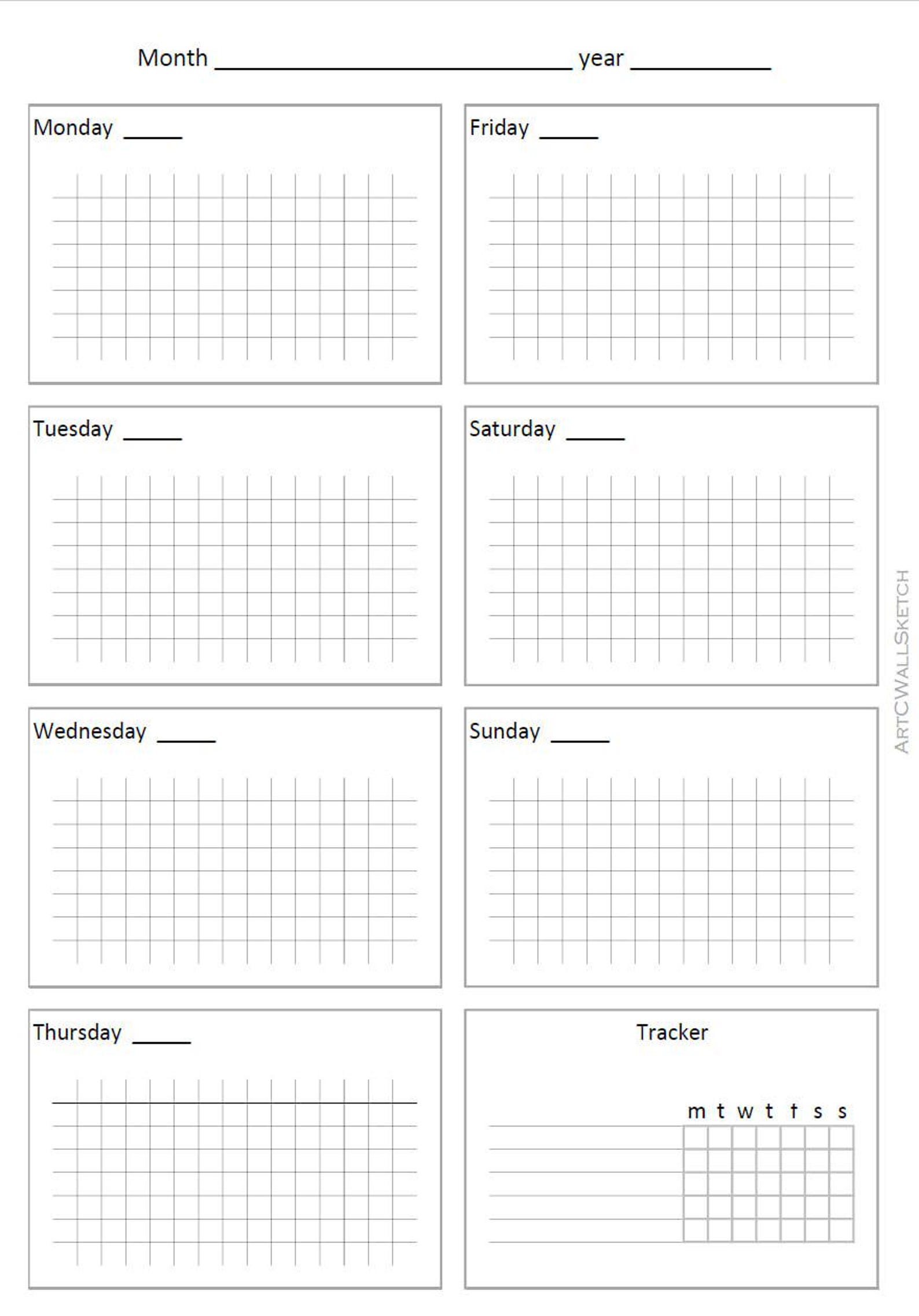 Printable Undated Weekly Planner, A5 Size (148x210mm; 8.3x5.8 Inch), 1 ...