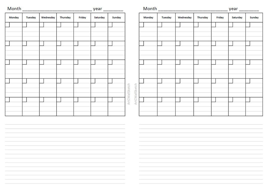 Printable Undated Monthly Planner, A5 Size (148x210mm; 8.3x5.8 Inch), 2 ...