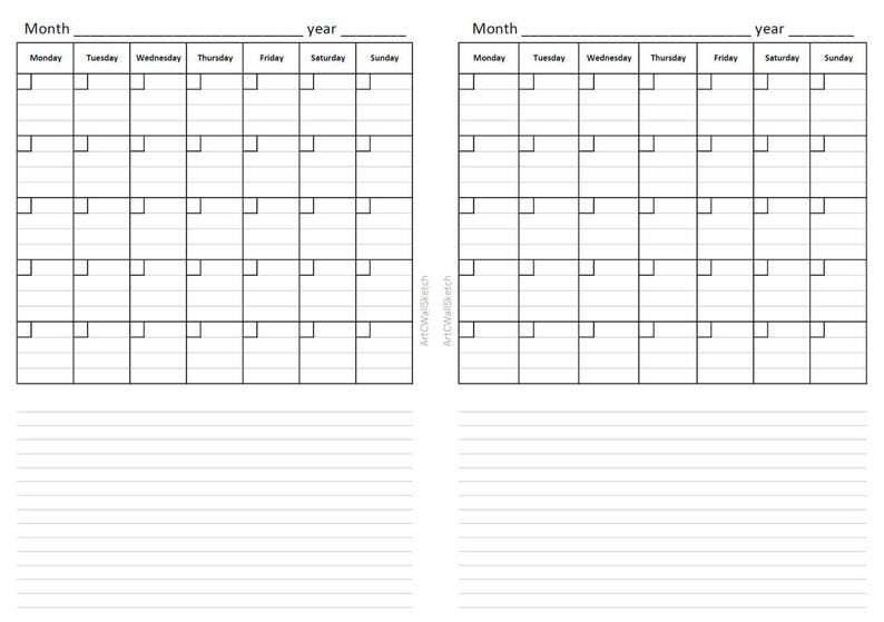 Printable Undated Monthly Planner, A5 Size (148x210mm; 8.3x5.8 Inch), 2 ...