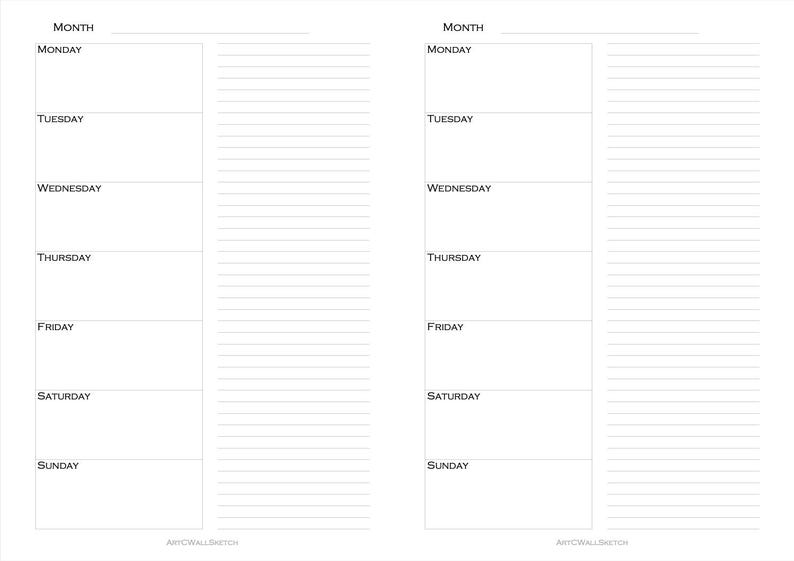 Printable Undated Weekly Planner, A5 Size (148x210mm; 8.3x5.8 Inch), 1 ...