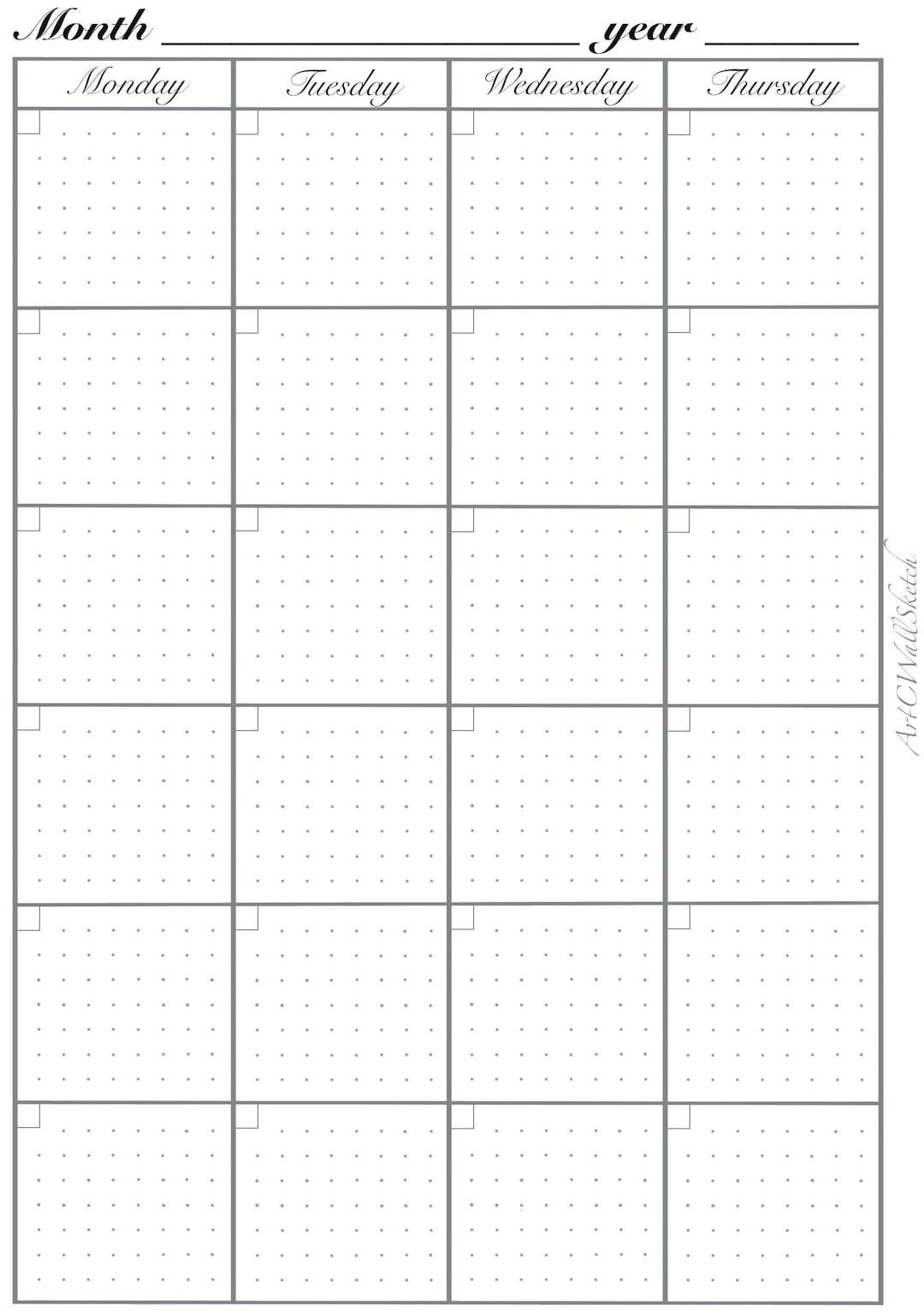 Monthly Undated Planner, Printable Pages, Digitally, Personal or Work ...