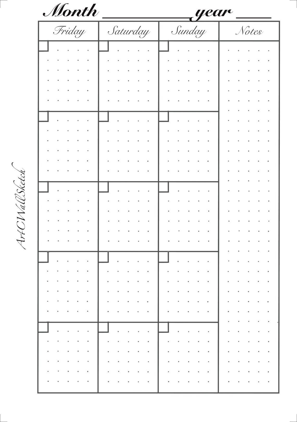 Monthly Undated Planner, Printable Pages, Digitally, Personal or Work ...