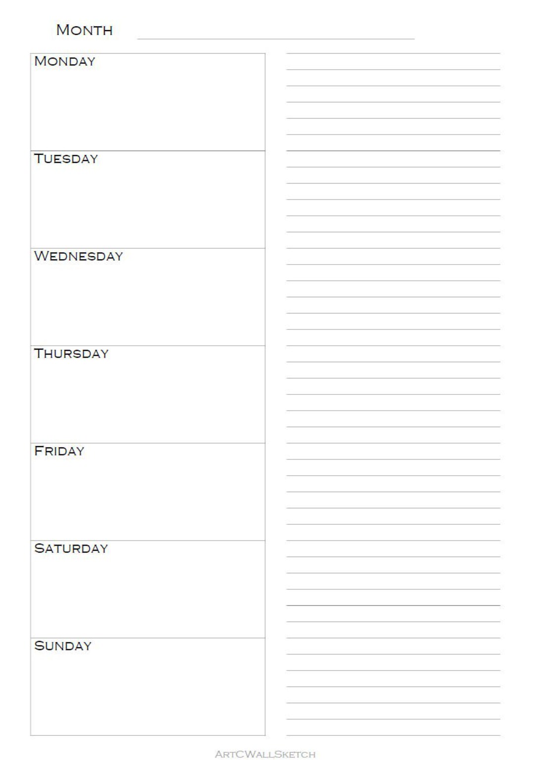 Printable Undated Weekly Planner, A5 Size (148x210mm; 8.3x5.8 Inch), 1 ...