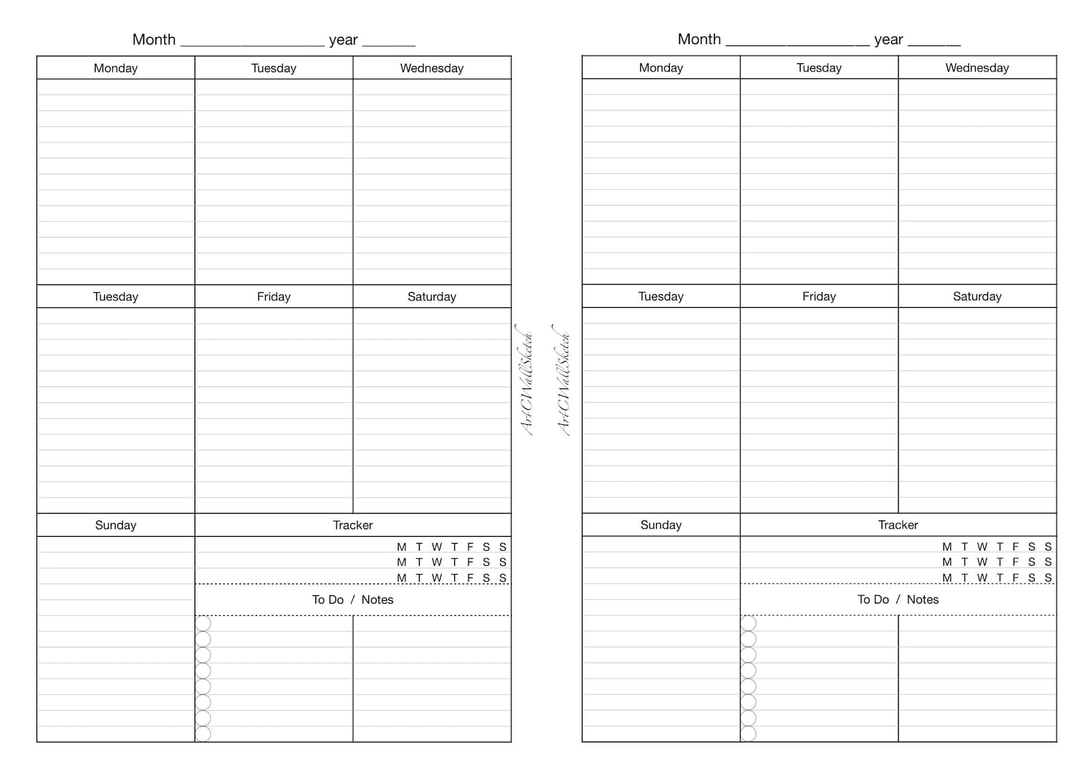 Weekly Undated Planner, Tracker, Printable Pages, Digitally, Personal ...