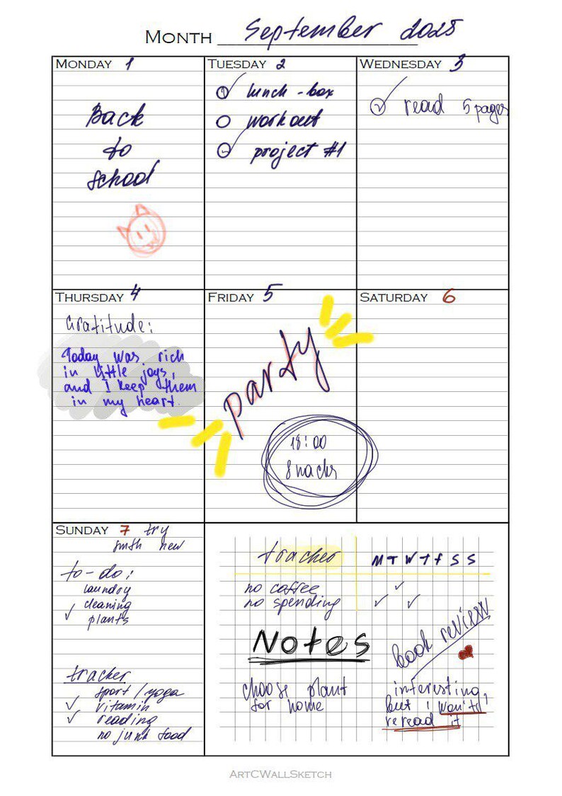 Printable Undated Weekly Planner, A5 Size (148x210mm; 8.3x5.8 Inch), 1 ...