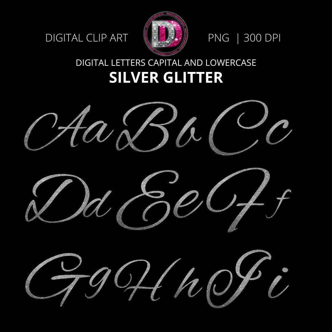 Silver Glitter Script Alphabet Clipart Commercial Use Fonts - Etsy