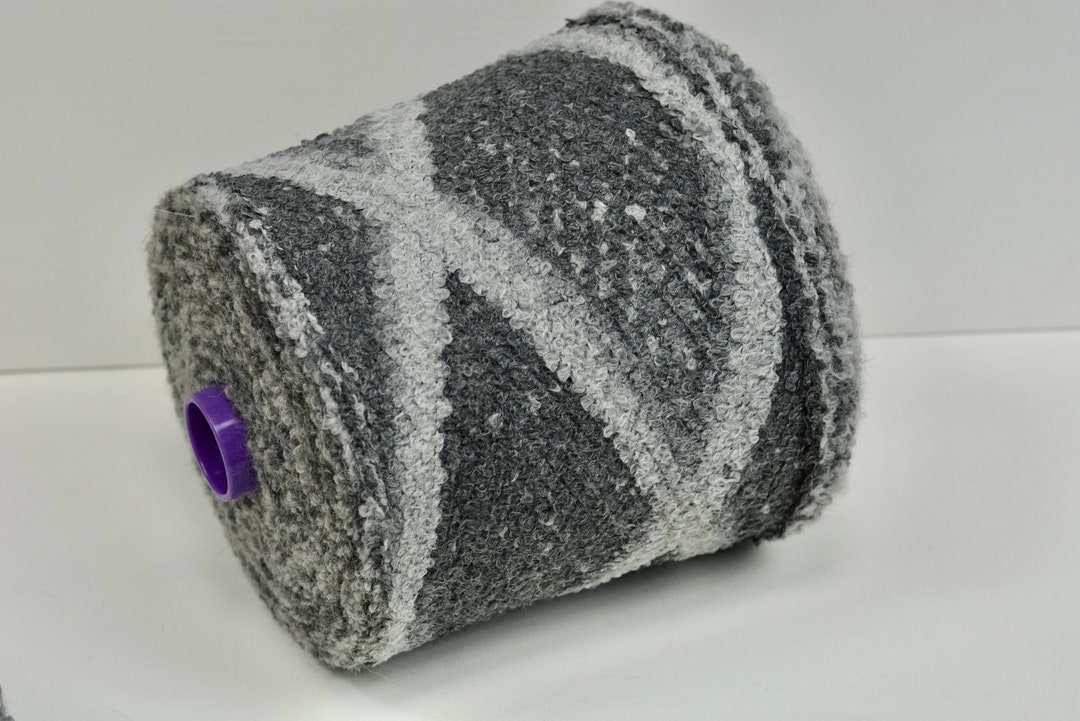 Wool Boucle Art Yarn Cake - Ombre Grey Loop for Weaving, Knitting, and ...