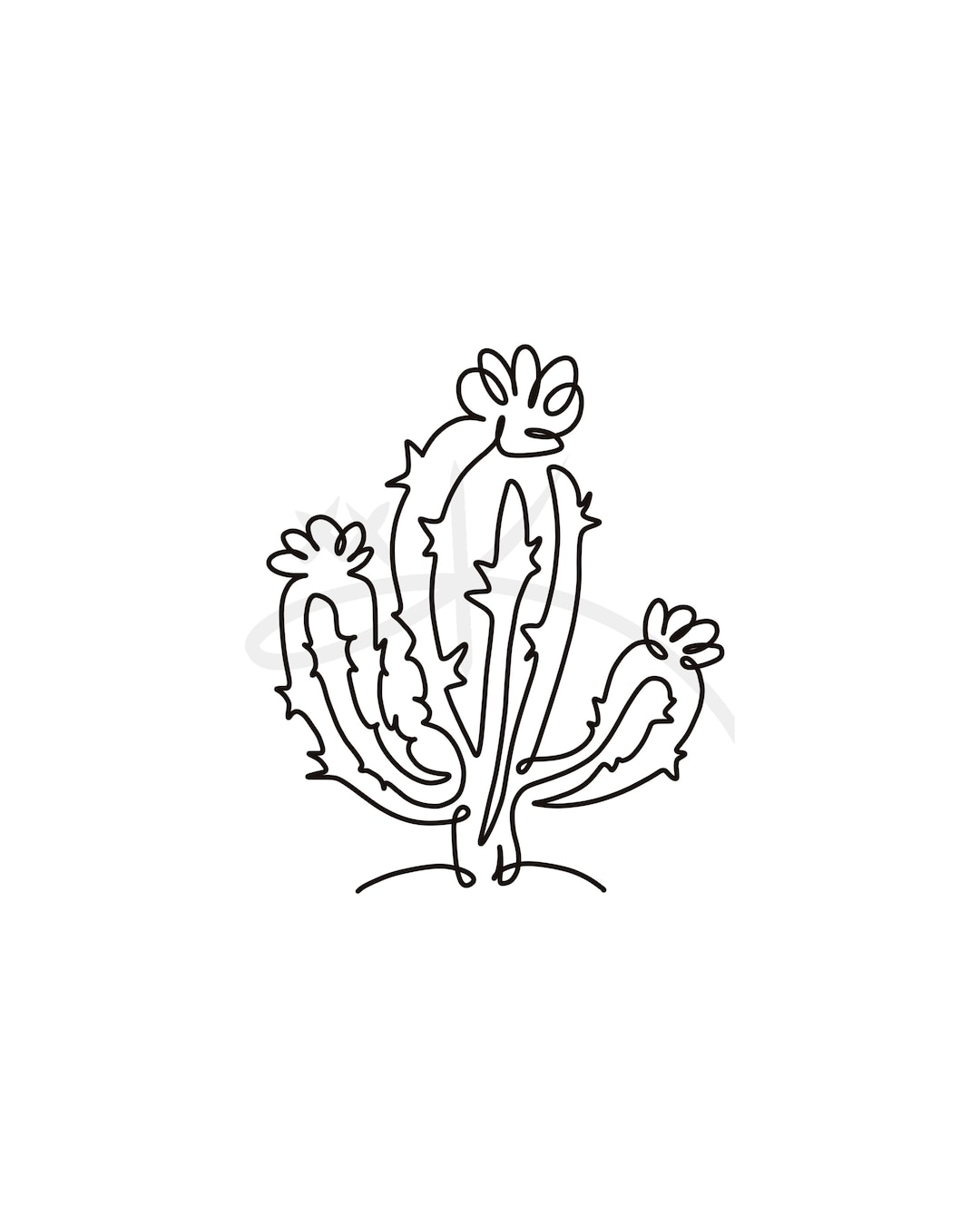 Cactus With Flowers Line Art, One Line Plant Art, Succulent Wall Art ...