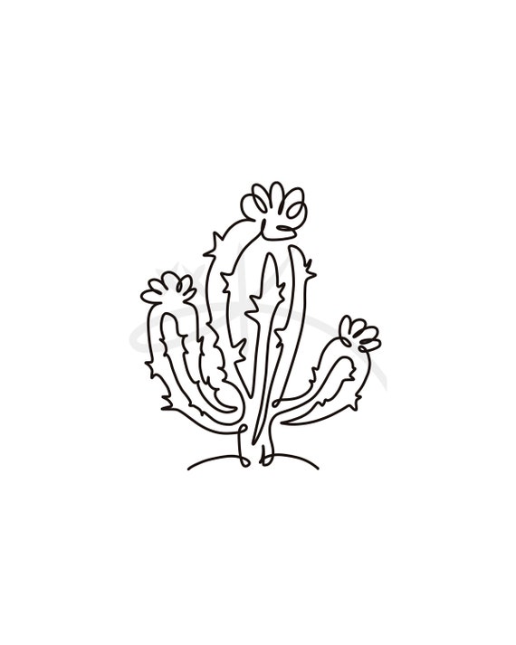 Cactus With Flowers Line Art One Line Plant Art Succulent | Etsy